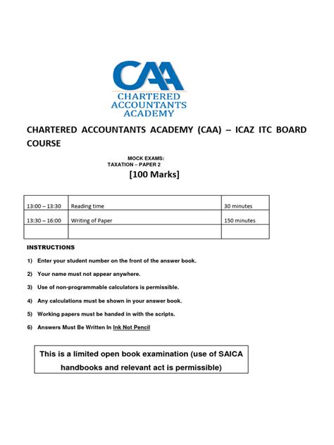 Itc 2016 Mock Exam Taxation Scenariop2 Pdf Taxes Credit