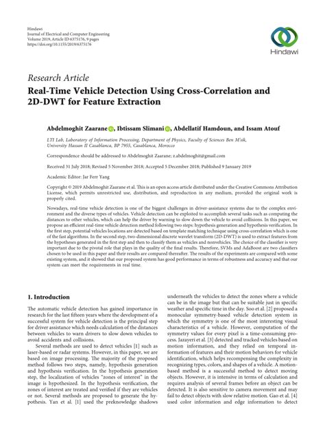 Pdf Real Time Vehicle Detection Using Cross Correlation And 2d Dwt For Feature Extraction
