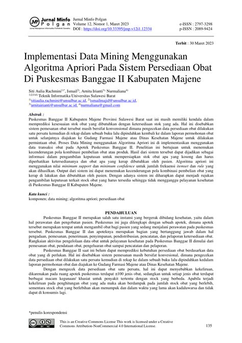 Pdf Implementasi Data Mining Menggunakan Algoritma Apriori Pada