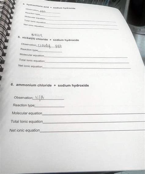 4 Hydrochloric Acid Sodium Hydroxide Observation Ppt Reaction Type Molecular Equation