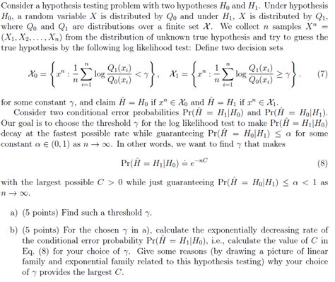 solved consider a hypothesis testing problem with two