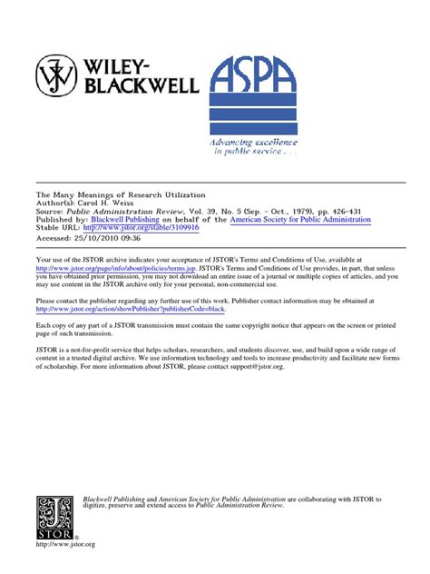 Weiss 1979 The Many Meanings Of Research Utilization Pdf Pdf