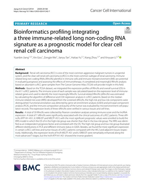 PDF Bioinformatics Profiling Integrating A Three Immune Related Long Non Coding RNA Signature