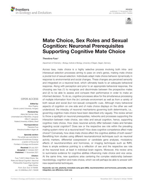 Pdf Mate Choice Sex Roles And Sexual Cognition Neuronal