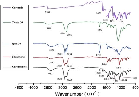 Atr Ftir Spectra Of Curcumin Tween 20 Span 20 Cholesterol And Download Scientific Diagram