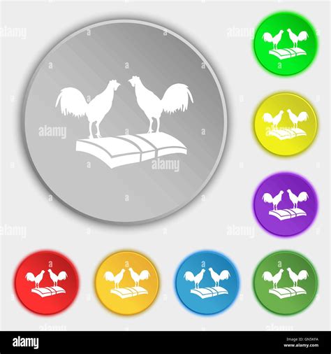 Cock Fights Icon Sign Symbol On Eight Flat Buttons Vector Stock Vector Image And Art Alamy