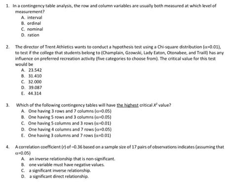 solved 1 in a contingency table analysis the row and