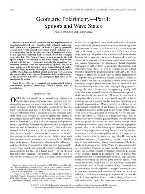 Pdf Geometric Polarimetry—part I Spinors And Wave States Dokumentips