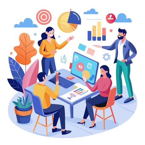 Team Analyzing Data On Computer With Charts Premium Ai Generated Vector