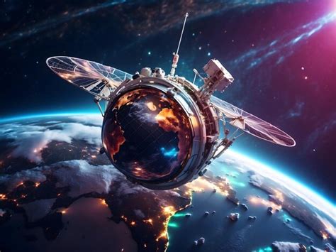 Telecom Communication Satellite Orbiting Around The Globe Earth With