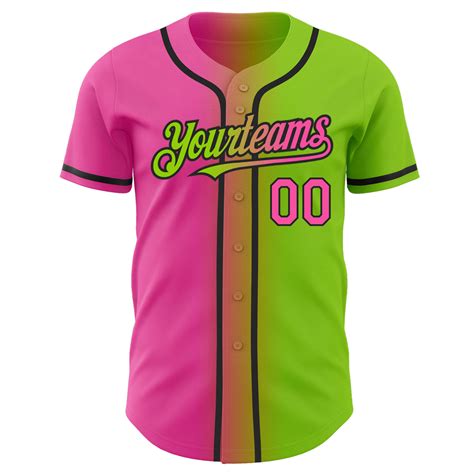 Custom Neon Green Pink Black Authentic Gradient Fashion Baseball Jersey