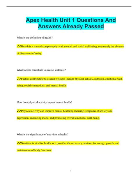 Apex Health Unit Questions And Answers Already Passed Apex Health Unit Stuvia US