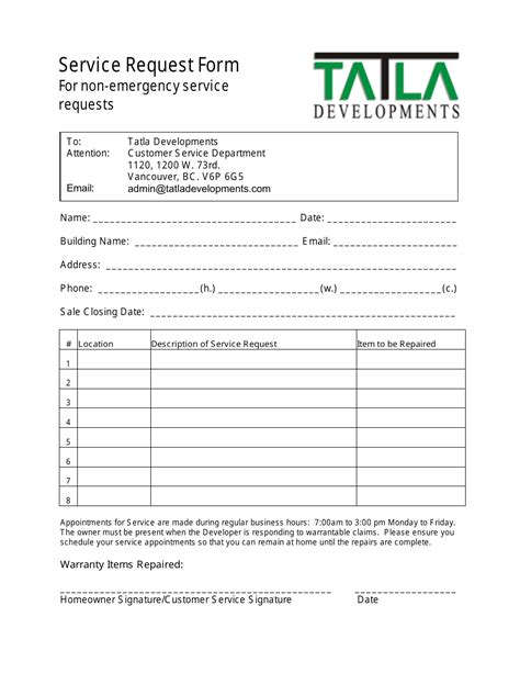 Repair Service Request Form Tatla Developments Fill Out Sign