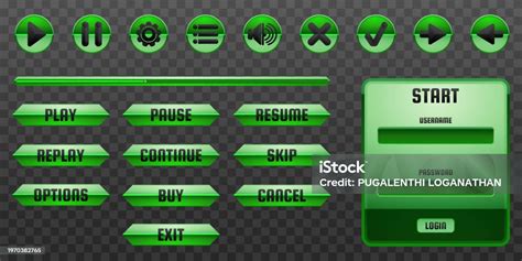 네온 그린 게임 메뉴 인터페이스 버튼 및 패널 게임 Ui 디자인을 위한 Gui 요소 세트 A형 입간판에 대한 스톡 벡터 아트 및