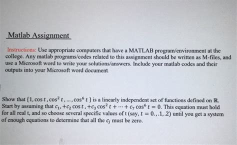 Matlab Assignment Instructions Use Appropriate Chegg