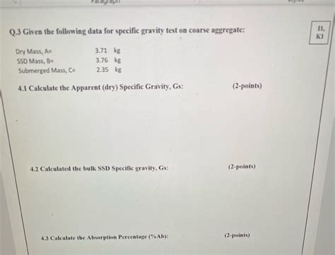 Solved Q Given The Following Data For Specific Gravity Chegg