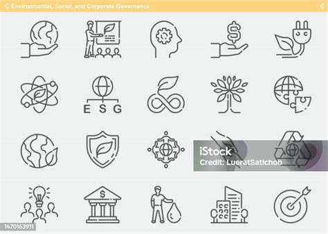 환경 사회 및 기업 지배 구조 Esg 관련 플랫 라인 아이콘 개요 기호 아이콘에 대한 스톡 벡터 아트 및 기타 이미지 아이콘 환경 사회 지배 구조 아이콘 세트