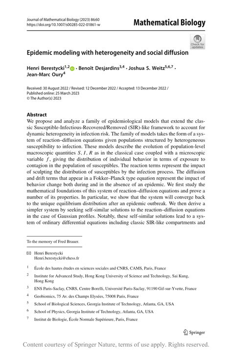 Pdf Epidemic Modeling With Heterogeneity And Social Diffusion
