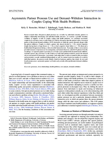 pdf asymmetric partner pronoun use and demand withdraw interaction in