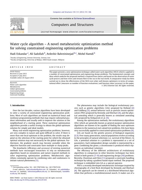 Water Cycle Algorithm A Novel Metaheuris Pdf Mathematical Optimization Metaheuristic