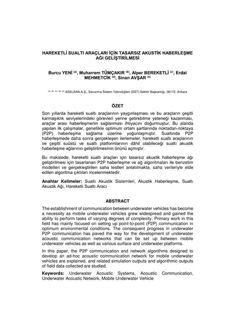 pdf hareketli sualti araclari icin tasarsiz akustik haberlesme agi