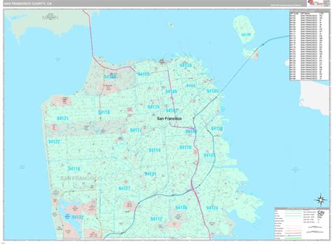 San Francisco County Ca Carrier Route Wall Map Premium Style By