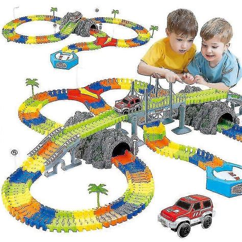 Race Track Toy Motif Electric Car Set With Led Light Flexible Rail Self Assembly Car Track T