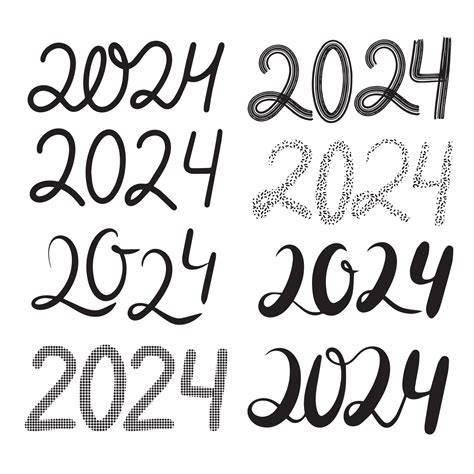 2024 Handwriting Number Collection Of Text For New Year Vector