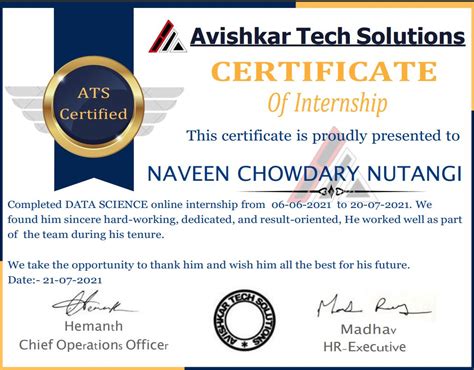 Naveen Chowdary Nutangi On Linkedin I Have Successfully Completed My Internship At Avishkar
