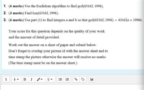 Solved 1 6 Marks Use The Euclidean Algorithm To Find