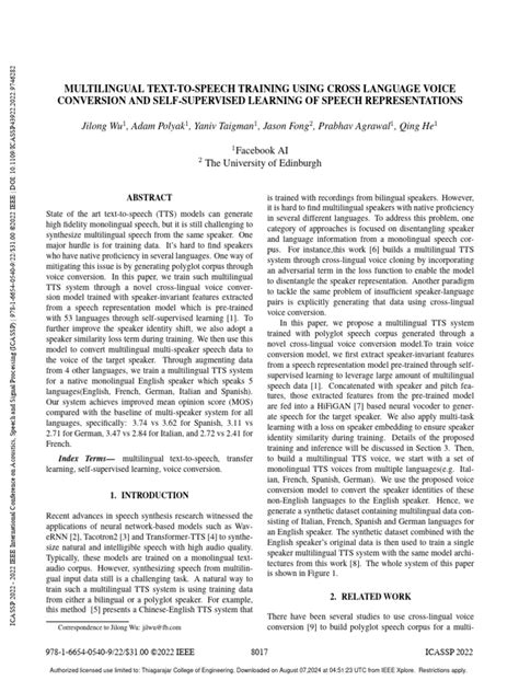 Multilingual Text To Speech Training Using Cross Language Voice Conversion And Self Supervised