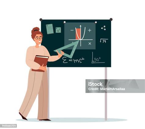 흰색 배경에 고립 된 각도기를 가진 교사 성숙한 잘 생긴 여성 캐릭터는 공식적인 옷을 입고 교실 교육 개념에서 학생들에게 교훈을 설명합니다 만화 사람들 벡터 일러스트 레이