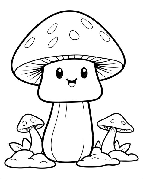 어린이용 버섯 색칠 페이지 버섯 터 일러스트레이션 흑백 프리미엄 벡터