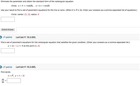 solved eliminate the parameter and obtain the standard form