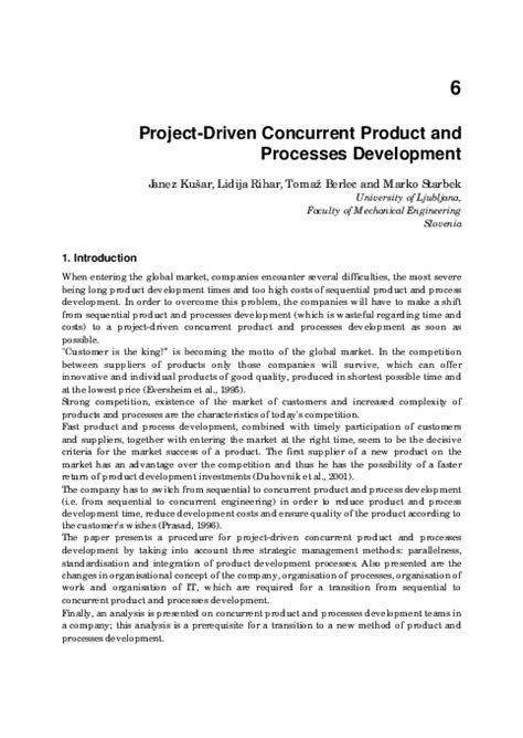 Pdf Project Driven Concurrent Product And Processes Development