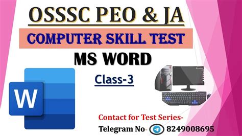 Ms Word Class 3 For Osssc Peo And Ja Skill Test Exam 2023 Youtube
