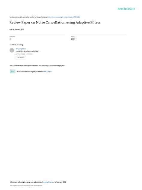 Review Paper On Noise Cancellation Using Adaptive Filters Pdf