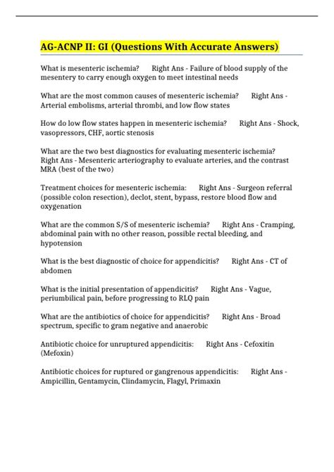 Ag Acnp Ii Gi Questions With Accurate Answers Acnp Stuvia Us