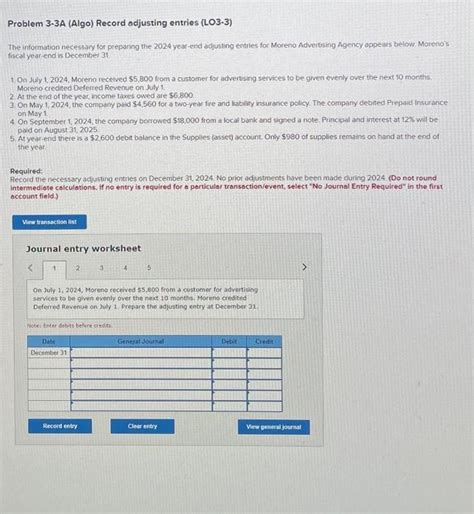 Solved Problem 3 3a Algo Record Adjusting Entries Lo3 3