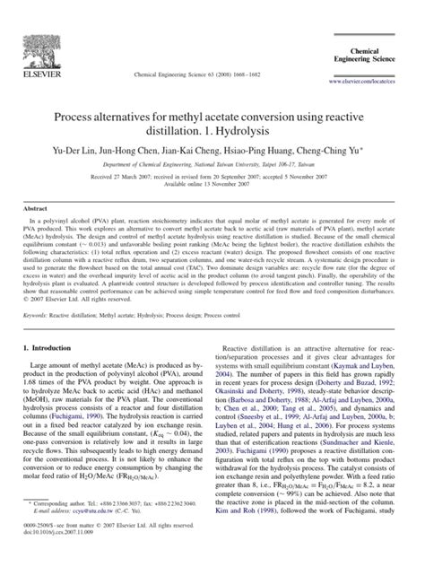 Process Alternatives For Methyl Acetate Conversion Using Reactive