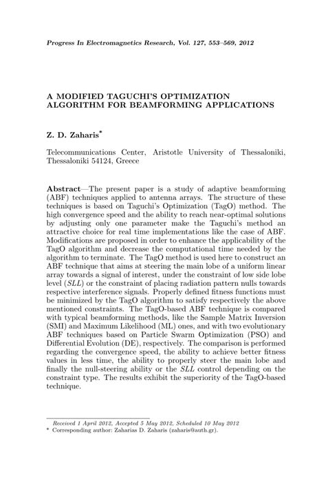 Pdf A Modified Taguchis Optimization Algorithm For Beamforming