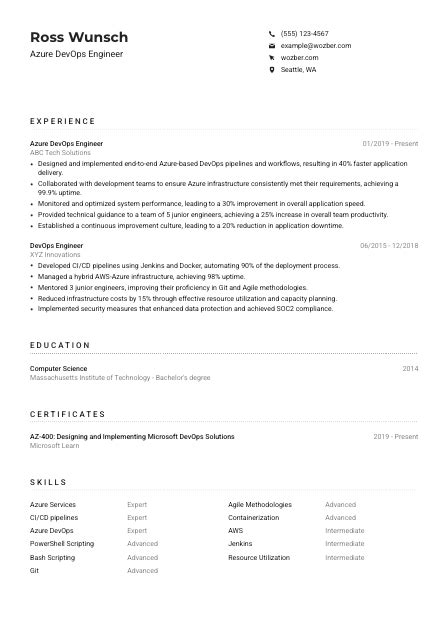 Azure Devops Engineer Resume Example