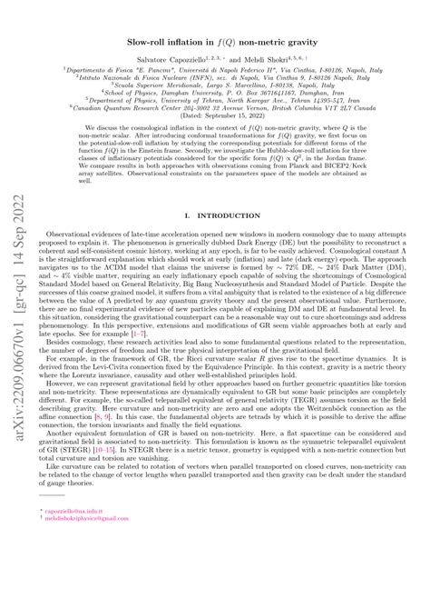 Pdf Slow Roll Inflation In Fq Non Metric Gravity