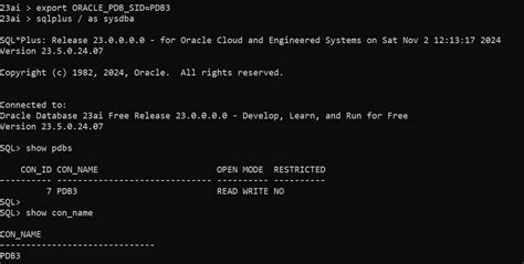 connecting to pluggable database as sysdba geodata master