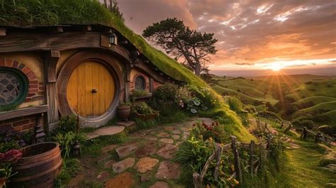 Free Hobbit House Sunset Image Hobbit Sunset House Download At