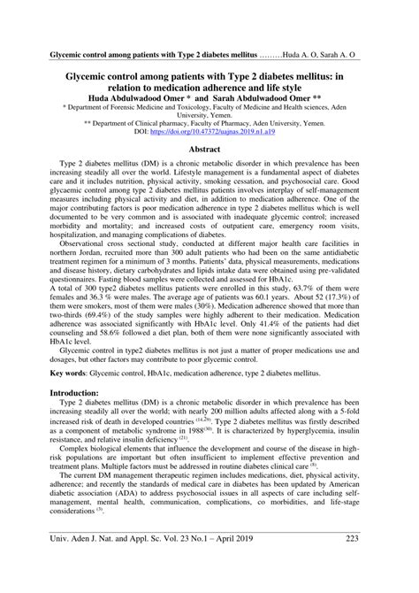 Pdf Glycemic Control Among Patients With Type 2 Diabetes Mellitus In Relation To Medication