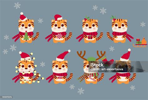 귀여운 호랑이 2022 년 겨울 세트 컬렉션 호랑이 호랑이 별자리 기호 2022년 중국 연도 새해 복 많이 받으세요 큰 크리스마스 세트 기호 중국 새해 2022의 개념