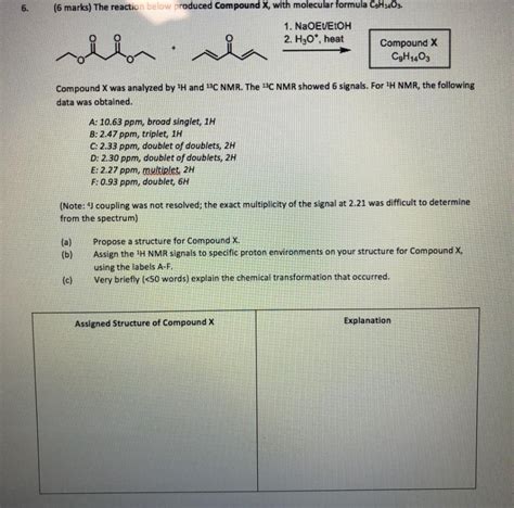 Solved 6 6 Marks The Reaction Below Produced Compound X