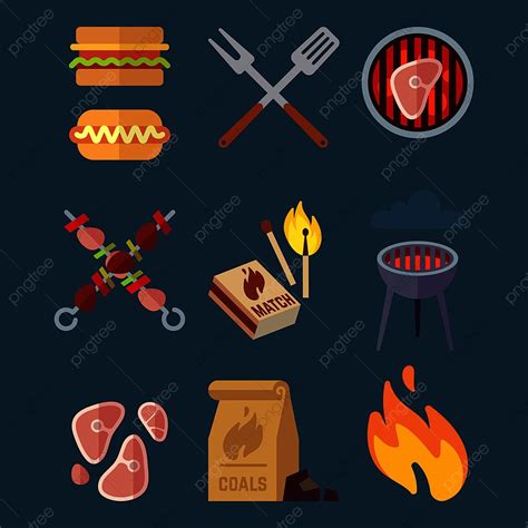 웹에 대 한 평면 바베큐 아이콘 세트 편물 그릴 구운 것 Png 일러스트 및 벡터 에 대한 무료 다운로드 Pngtree
