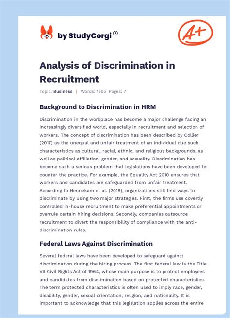 Analysis Of Discrimination In Recruitment Free Essay Example